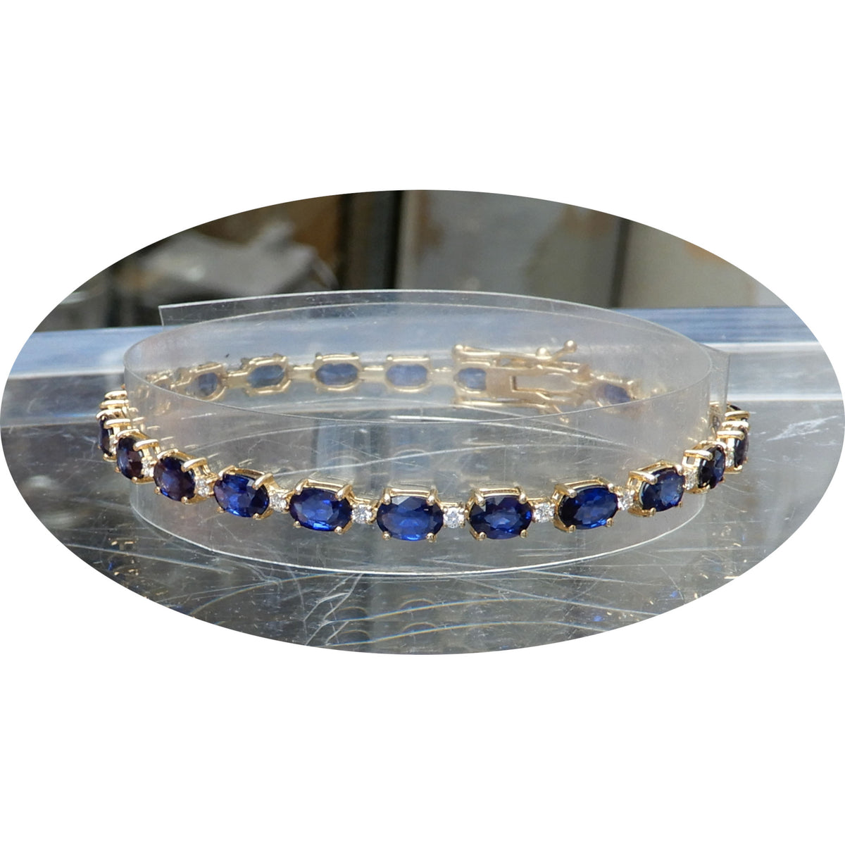 Tennisarmband, Saffier, Diamant, 18K Goud — De Gouden Eeuw